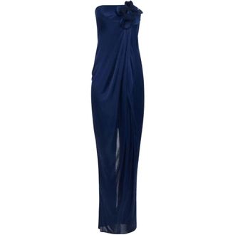 Elisabetta Franchi Marineblau Kleid mit Blumendetail - - Dresses - Damen - Blau - L