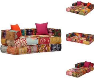 vidaXL Vidaxl - 2-Sitzer Modularer Pouf Patchwork Stoff - Sofa - Couchtisch - Wohnraumgestaltung - Lounge M&ouml;bel - Gem&uuml;tlich