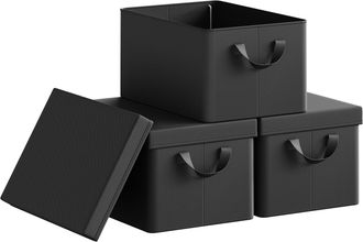 Woltu Aufbewahrungsbox mit Deckel 3 St&uuml;ck, aus Polyesterstoff, f&uuml;r Schlafzimmer, Arbeitszimmer, Wohnzimmer, Organizer Box mit Griffen, f&uuml;r Kleidung Spielzeu