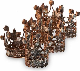 Loberon Deko-Krone 6er Set Margareta, funkelnder Strass, Kerzenschmuck, Weihnachtsdekoration, Weihnachten, Glas, Messing, Eisen, antikbraun