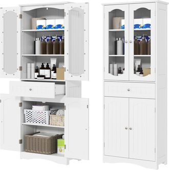 Giantex Badezimmerschrank, Hochschrank mit Schublade, 4 Türen & verstellbaren Abalgen, 60 x 30 x 160 cm, Aufbewahrungsschrank für Badezimmer, Flur, Küche & Wo