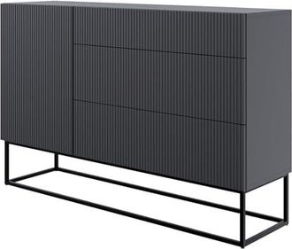 Selsey Kommode Schrank Aufbewahrungsschrank 140 cm Mit 3 Schubladen Und 1 T&uuml;r Schwarz Schwarze Beine Veldio