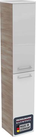 Fackelmann Hochschrank Lima/Badschrank mit Soft-Close-System/Ma&szlig;e (B x H x T): ca. 30,5 x 160,5 x 32 cm/T&uuml;ranschlag frei w&auml;hlbar/Korpus: Braun/Front: Wei&szlig; Hochgl