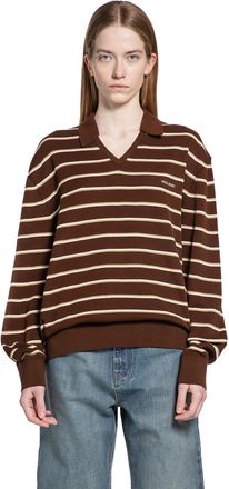 Miu Miu Striped V-Neck Long Sleeve T-Shirt
