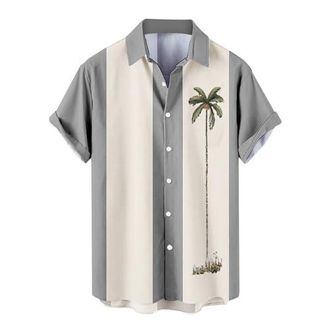 Generic Chemise boutonn&eacute;e pour homme, chemise &agrave; manches courtes, chemise hawa&iuml;enne aux couleurs contrast&eacute;es, chemises de plage imprim&eacute;es palmiers, chemises de