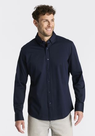 HUGO BOSS Businesshemd BOSS JOE, Herren, Gr. 40, N-Gr, blau (navy410), Web, Obermaterial: 55% Baumwolle, 45% Polyester, unifarben, regular fit normal, 2-Knopf-M