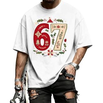 Generic 6 7 Chemises - T-shirt graphique de Noël surdimensionné col rond décontracté basique tendance T-shirt vacances au quotidien vacances, blanc, 5XL