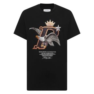 Philipp Plein Homme, Tops, Noir, Taille: M Round Neck T-Shirt Eagle