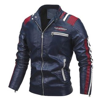 Generic Veste en similicuir pour homme avec fermeture éclair intégrale - Style vintage - Col montant - Manteau dhiver confortable - Coupe-vent - Chaud - Pour 