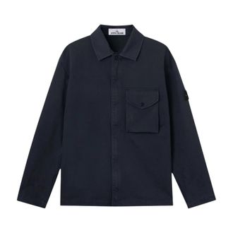 Stone Island Overshirt mit Broken Twill und Used-Effekt - - Jackets - Herren - Blau - L