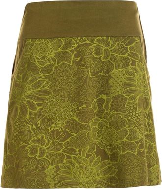 vishes kurzer Damenrock mit Blumen-Spitze in Olive I Gr&ouml;&szlig;e 2XL (42-44) I Handgefertigt aus 100% Baumwolle I Rock mit Taschen I F&uuml;r warme & kalte Monate I Nac