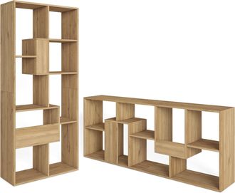Skraut Home | B&uuml;cherregal Bibliothek | Bookshelf, Bookcase | 162x67x31cm | Aufbewahrungsregal | Moderner Stil | Eiche
