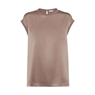 Brunello Cucinelli Taupe Rundhalsausschnitt Shirt Kurze &Auml;rmel - - Blouses & Shirts - Damen - Beige - S