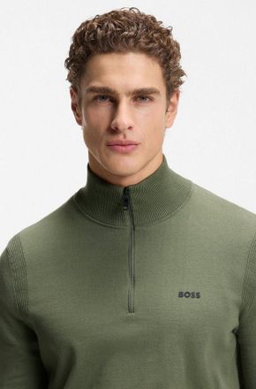 HUGO BOSS Strickpullover Stehkragen mit Rei&szlig;verschluss, Regular fit, Logo-Print