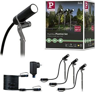 Paulmann 94154 Plug & Shine LED Au&szlig;enleuchte Spot Plantini Set 3000K 24V Anthrazit Alu Aussenleuchte Spotbeleuchtung Strahler