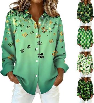 Generic Chemisiers en satin Lucky Clover pour femme - Haut de la Saint-Patrick &agrave; manches longues - Col en V - Doux et &eacute;l&eacute;gant - Col en V, Vert noir, XXL