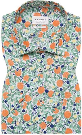Eterna Kurzarmhemd aus Lyocell und Baumwolle mit Orangen-Print, Comfort Fit in