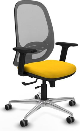 Piqueras y Crespo Stuhl mit Lendenwirbelst&uuml;tze mit 2D-Armlehnen, ausgestattet mit Syncro/Traslack und Schneideschaum, 65 mm Rollen, Parkett, Grau/Gelb