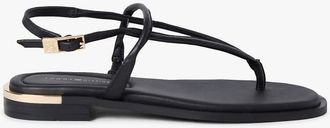 Tommy Hilfiger Leder-Sandaletten in Schwarz mit goldfarbenem TH-Monogramm