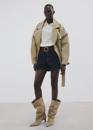 Mango Short en jean droit taille haute bleu - Femme - 32 - MANGO