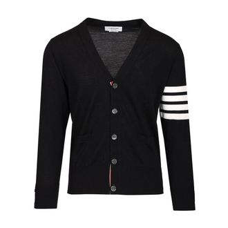 Thom Browne Merino Wolle 4-Bar Klassischer V-Ausschnitt Cardigan - - Knitwear - Herren - Blau - L