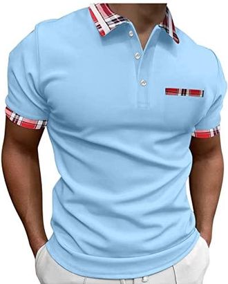 Generic Polo &agrave; manches courtes pour homme - T-shirt &agrave; carreaux &agrave; 3 boutons - Coupe ample - L&eacute;ger - Couleur unie - Respirant - Pour l&eacute;t&eacute; - D&eacute;contract&eacute; - Pour l