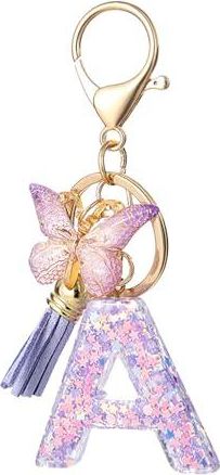 Generic Porte-cl&eacute;s en r&eacute;sine avec pendentif papillon et pompon en forme de lettre de lalphabet A Z pour sac de femme Petit portefeuille pour femme, PP1., tail
