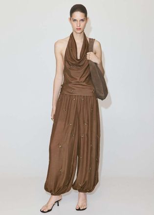 Mango Top dos-nu avec d&eacute;tails brod&eacute;s marron - Femme - S - MANGO