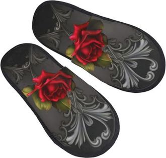 Generic Slippers Roses Rouge Gothique Glamour Lavables Chaussons Anti Odeur Pantoufles Pour Unisex Chambre Hôtels L