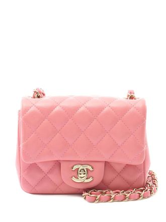 Chanel mini sac port&eacute; &eacute;paule Square Classic Lambskin Single Flap (2021-2025) - Rose