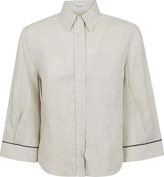 Brunello Cucinelli Femme, Blouses et Chemises, Beige, Taille: 38 FR Chemise Courte avec Monili