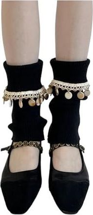 Generic Chaussettes avec pendentifs coquillage pour femme, Noir, Taille unique