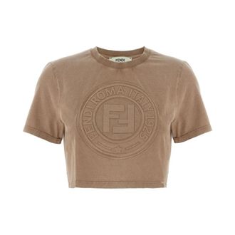 Fendi Brauner Rundhalsausschnitt Kurzarm Top - - Tops - Damen - Braun - XS
