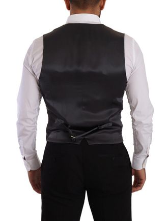 Dolce & Gabbana Mens Gray Striped Double Breasted Waistcoat Vest Black And Virgin Wool Clothing