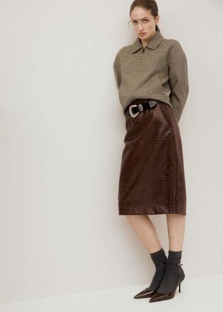 Mango Reverskragen-Jacke mit Hahnentrittmuster mittelbraun - Damen - XS - MANGO