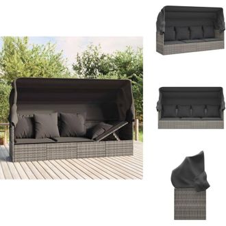 vidaXL Outdoor-Loungebett mit Dach und Kissen Grau Poly Rattan - Outdoorm&ouml;bel - Lounge Bett - Sonnenschirm - Gartenlounge - Poolside M&ouml;bel