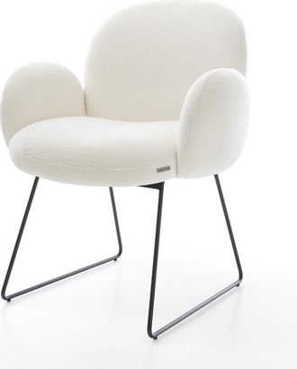 DELIFE Esszimmerstuhl Nube-Flex mit Armlehnen Boucl&eacute; Soft Beige Kufengestell Schwarz Taschenfederkern, Esszimmerst&uuml;hle