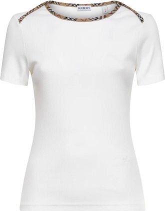 Burberry Femme, Tops, Blanc, Taille: 40 FR Check Trim Cotton T-Shirt