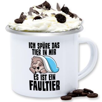Shirtracer Emaille Tasse Blechtasse - Statement Spr&uuml;che - Ich sp&uuml;re das Tier in mir es ist ein Faultier - 300 ml - Wei&szlig; Silber - becher mit spruch sarkasmus slot