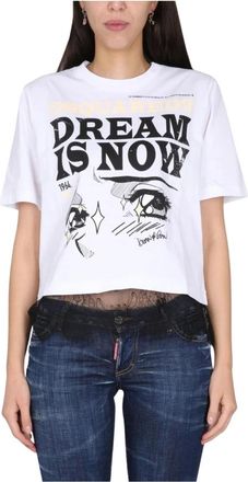 Dsquared2 Femme, Tops, Blanc, Taille: 40 FR Graphic Print T-Shirt