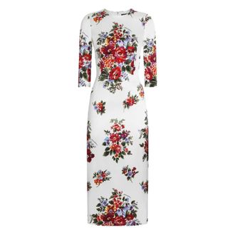 Dolce & Gabbana Femme, Robes, Multicolore, Taille: 36 FR Robe Midi Imprim&eacute;e de Fleurs en Viscose Stretch