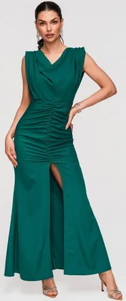 Ombre Abendkleid Maxikleid Wasserfallkragen Abendmode Gr&uuml;n S (kein Set, 1-tlg) Figurbetonter Schnitt mit ausgestelltem Saum