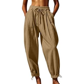 Generic Pantalon en lin pour homme - Coupe fusel&eacute;e - Pantalon de vacances - Taille &eacute;lastique - Pantalon de plage avec cordon de serrage - Pantalon de jogging 