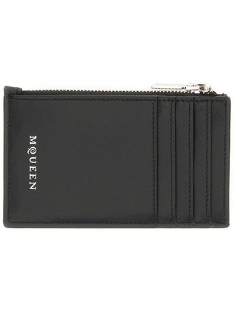 Alexander McQueen Skull-Embossed Calfskin Card Case - Black