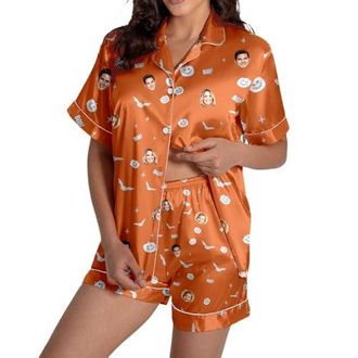 Generico Ensemble de pyjama dHalloween pour femme, chemisier &agrave; manches courtes et short, confortable et respirant, avec imprim&eacute; DIY V&ecirc;tements de nuit d&eacute;t&eacute;, ora