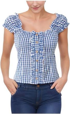 Generic Haut p&eacute;plum vichy 2025 pour femme, col carr&eacute;, sans manches, chemisier &agrave; carreaux dhiver &agrave; manches longues, bleu, 3XL