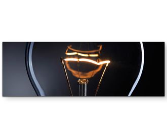 Paul Sinus Art Leinwandbilder | Bilder Leinwand 120x40cm Gl&uuml;hbirne vor schwarzem Hintergrund