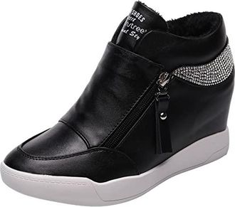 Rismart Femme Talon Compensé Plateforme Bottillon Élégant Baskets Mode Chaussures SN15018(Noir Fourrure,40.5 EU)