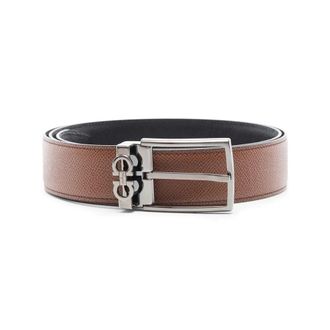 Ferragamo Brauner Lederg&uuml;rtel mit Gunmetal-Schnalle - - Accessories - Herren - Braun - 100 CM