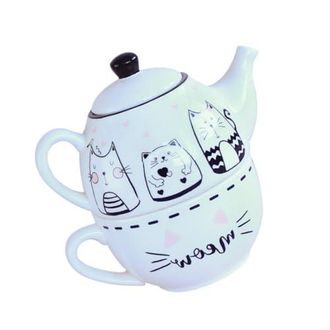 Cabilock 1 Ensemble Tasse De Th&eacute;i&egrave;re Chat Tasse De Th&eacute; De Porcelaine Plateau Multi-Compartiments Th&eacute;i&egrave;re Une Tasse Th&eacute;i&egrave;re En Porcelaine Avec Infuseur Cuisini&egrave;